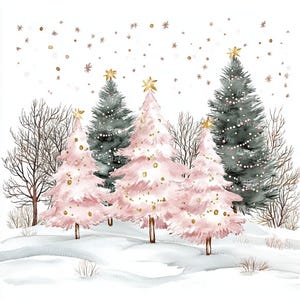 16 Pink Christmas Trees Clipart,winter Festive, Christmas Card ...