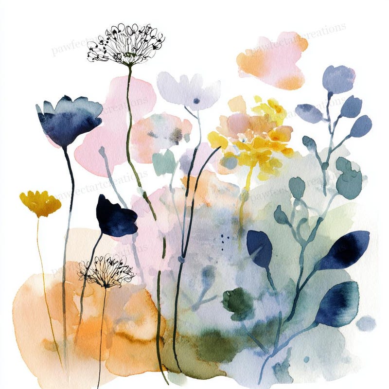 Watercolor Line Art Floral - Etsy