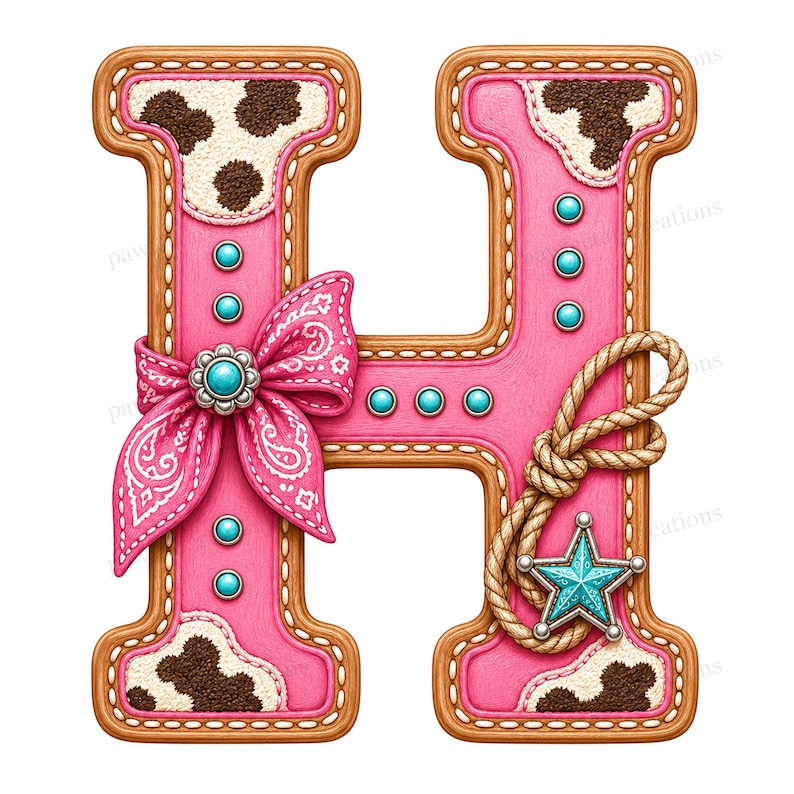 26 Western Cowgirl Alphabet Clipart, Printable Watercolor JPG Letters ...