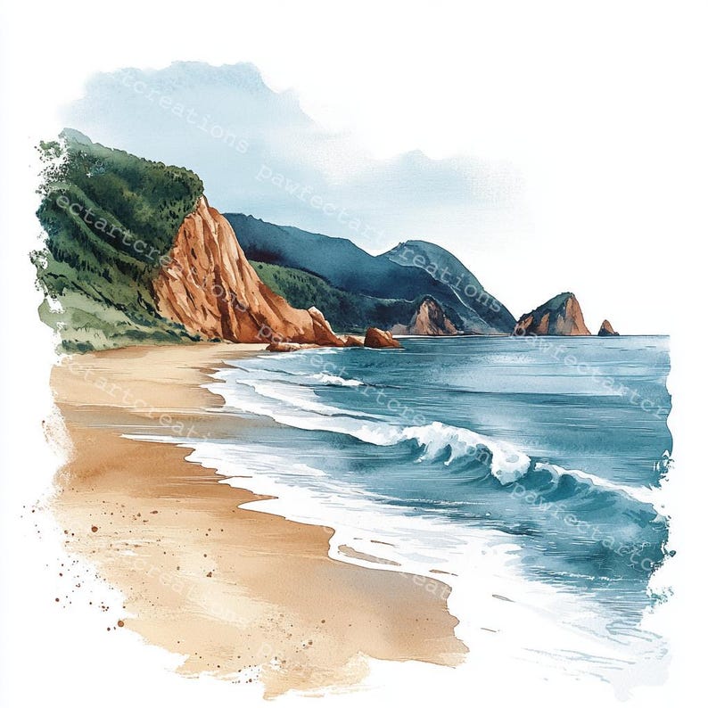 Coastal Watercolor Clipart: Beach & Ocean Art (digital Download) - Etsy