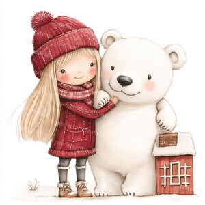 Girl and Polar Bear Clipart: Watercolor Style Jpgs (digital Download ...