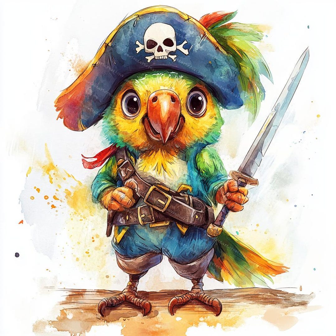 10 Parrot Pirates Clipart, Cute Parrot Clipart, Cute Pirate Clipart ...