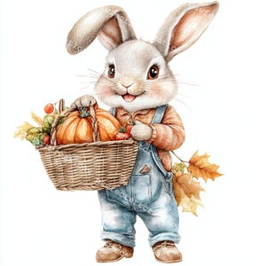 16 Harvester Bunny Clipart, Thanksgiving,set 1,cute Bunny,printable ...