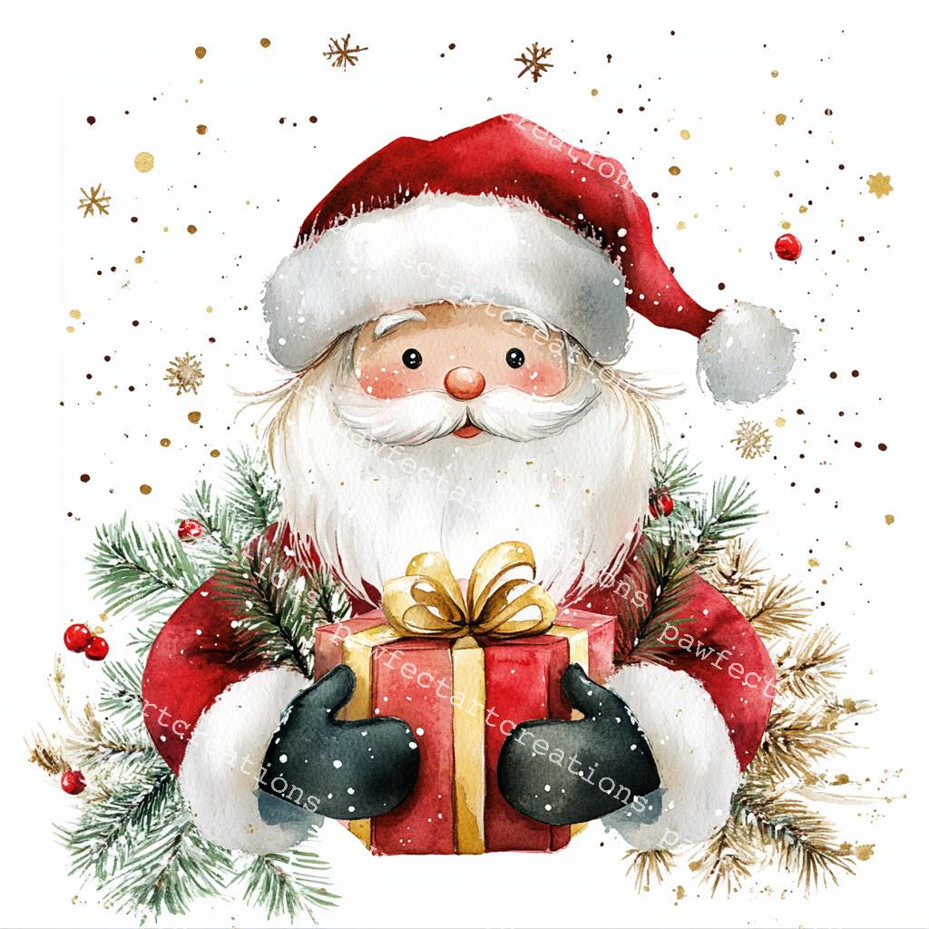 Christmas Santa Clipart: Gold Foil Watercolor Designs (digital Download ...