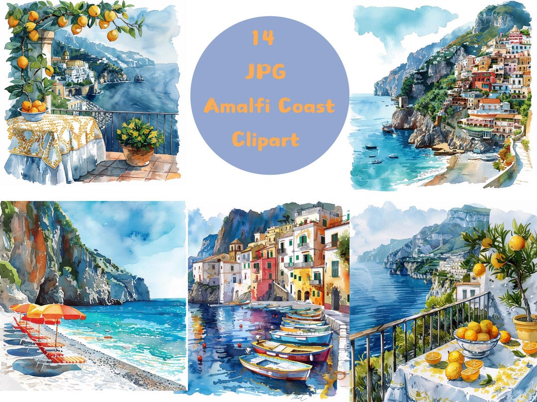 14 Amalfi Coast Clipart, Italian Coast, Coastal Landscape,printable ...