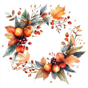 13 Autumn Leaves Wreath Clipart, Fall Leaves, Dried Leaves, Printable ...
