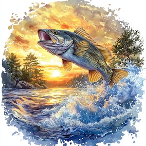 12 Jumping Bass Clipart, Fish Clipart, Smallmouth Bass Fish, Printable ...