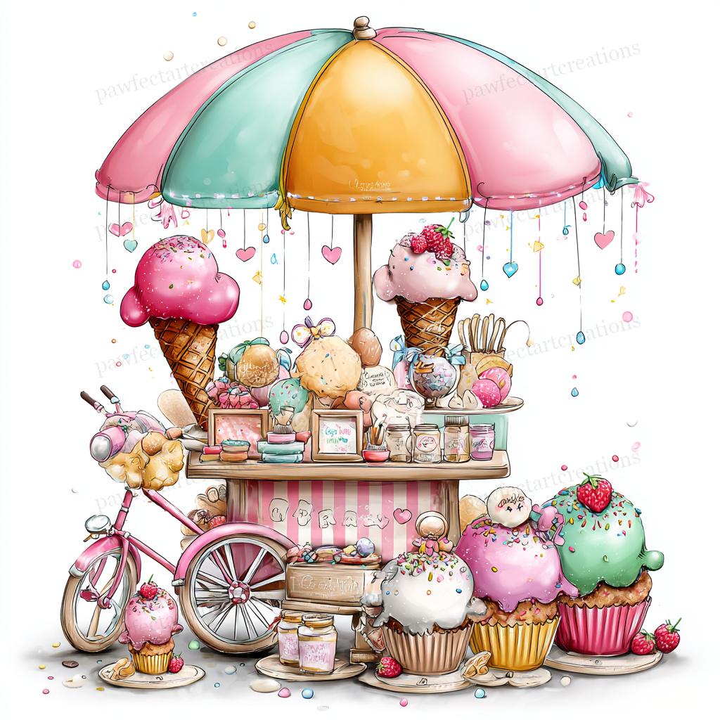 24 Whimsical Ice Cream Truck Clipart, Summer Treats Van Art, Vintage ...