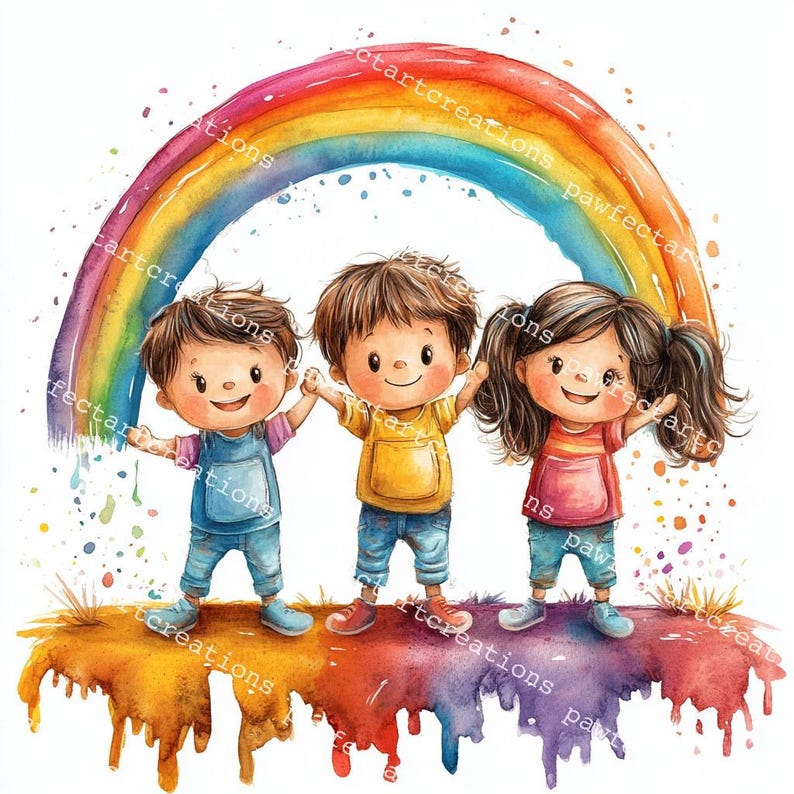 Happy Kids Watercolor Clipart: High-resolution Jpgs (digital Download ...