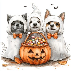 10 Cute Dog Ghost Clipart, Halloween Dog, Spooky Dog, Printable ...