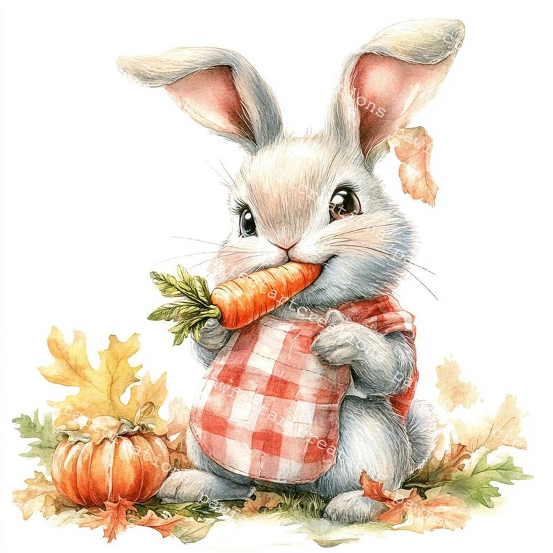 16 Harvester Bunny Clipart, Thanksgiving,set 2,cute Bunny,printable ...