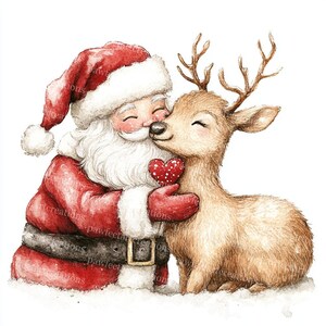 10 Santa With Deer Clipart, Christmas Card, Reindeer, Printable ...