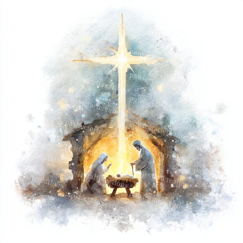 15 Christmas Cross With Nativity Scene Clipart, Christmas Card, Cross ...