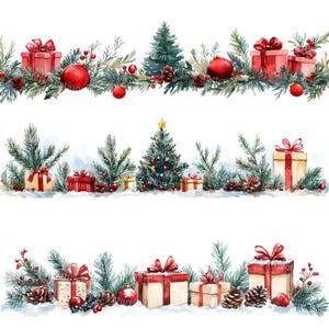Christmas Garland Borders Clipart: Watercolor Card Design (digital ...