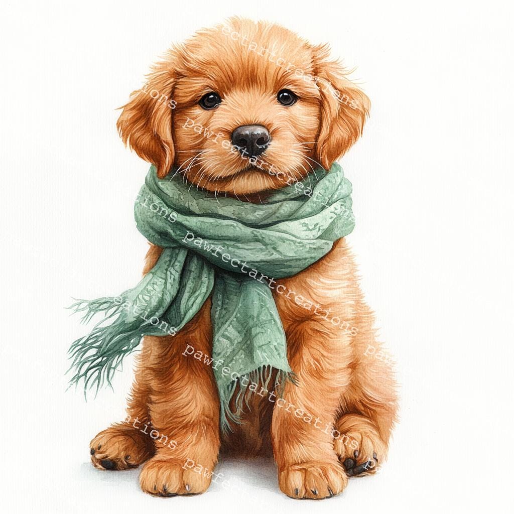 Winter Puppy Clipart: Watercolor Dog With Scarf (digital Download, Jpgs ...