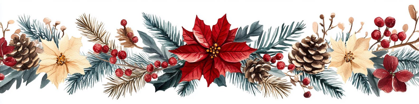 Christmas Garland Borders Clipart: Watercolor Card Design (digital ...
