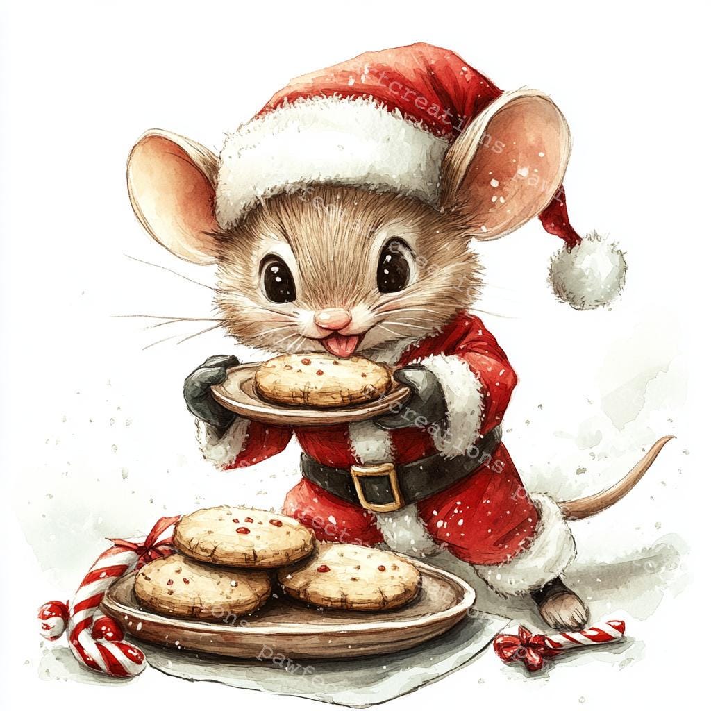12 Christmas Mouse Clipart, Cute Funny Mouse Clipart, Printable ...
