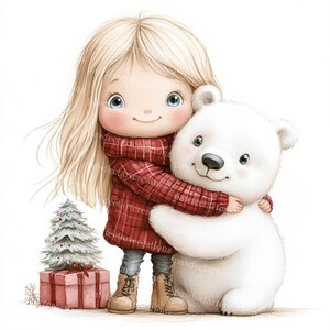 Girl and Polar Bear Clipart: Watercolor Style Jpgs (digital Download ...