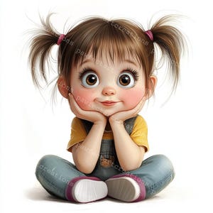 10 Cute Pigtail Girls Clipart, Funny Girl, Pigtails Hair, Printable ...