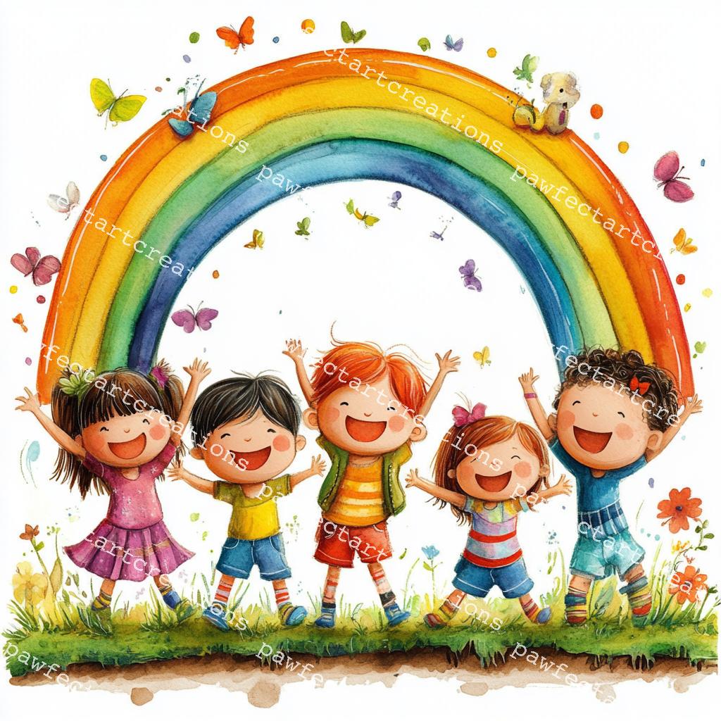 Happy Kids Watercolor Clipart: High-resolution Jpgs (digital Download ...