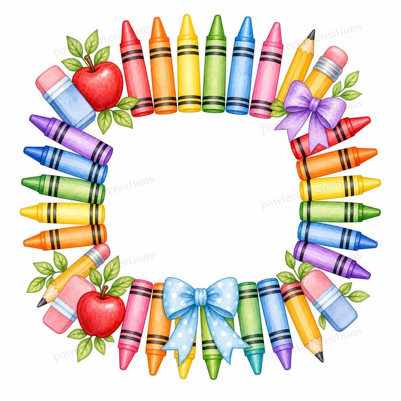 20 Crayon Wreaths Clipart, Crayon Wreaths Watercolor Jpgs, Digital ...