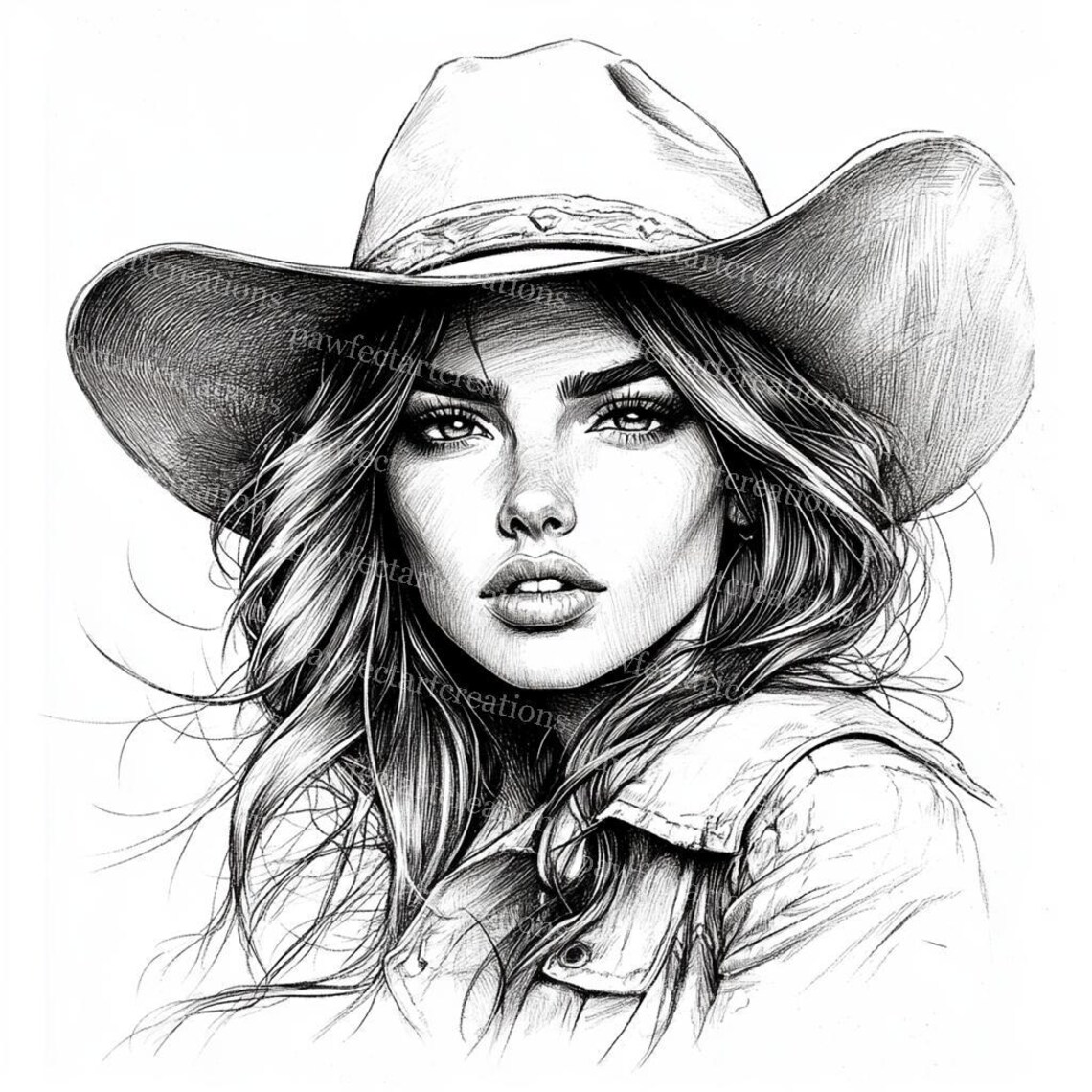 15 Cowgirl Clipart: Western Pen & Ink Art, Printable Watercolor ...