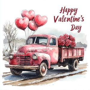 14 Valentine's Day Truck Clipart, Pink Vintage Truck, Valentine ...