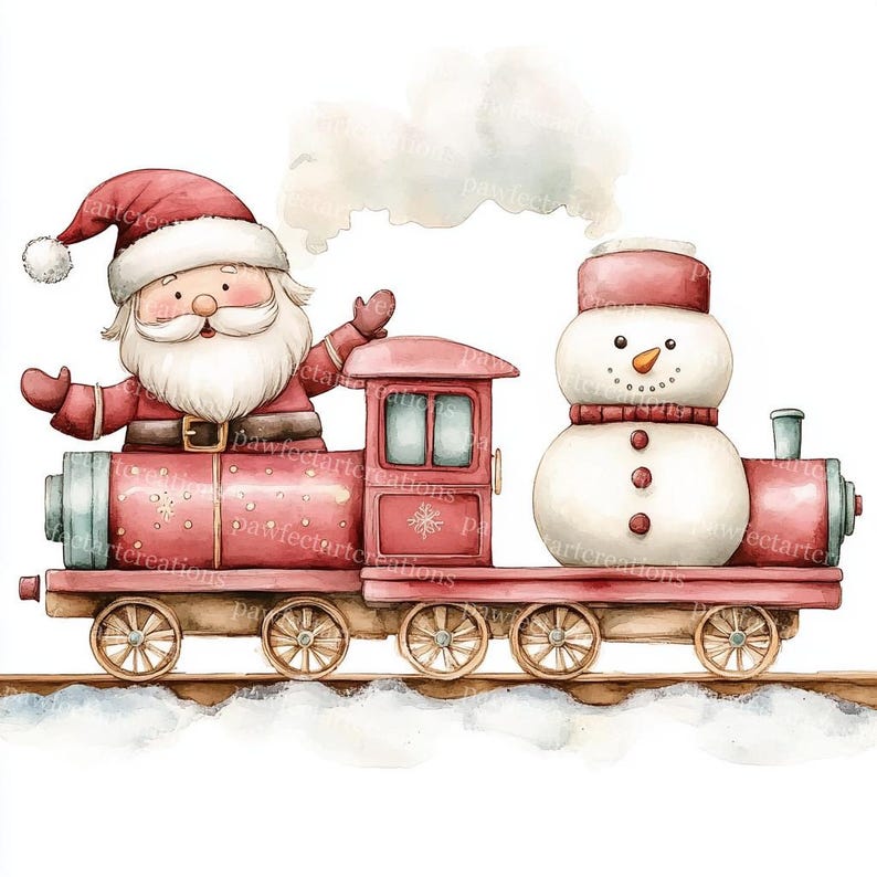 Christmas Train Clipart: Watercolor Cartoon Train Jpgs (digital ...