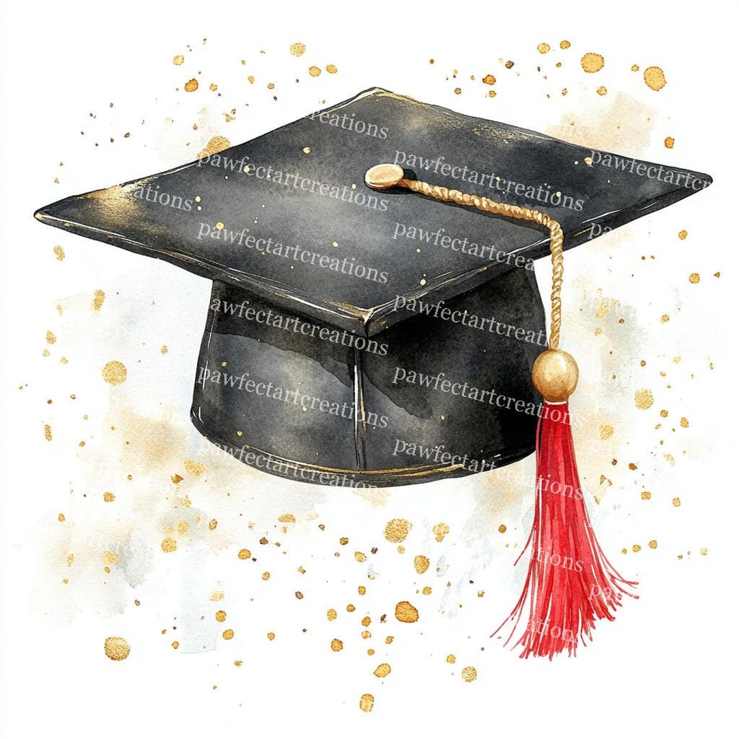 Watercolor Graduation Hat Clipart: Mortarboard Art (digital Download ...