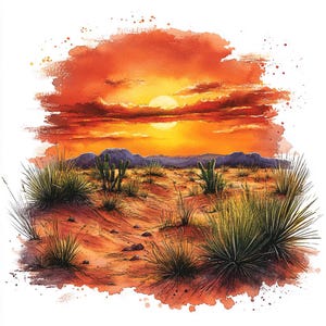 12 Arid Desert Clipart, Desert Landscape, Sunset Desert, Printable ...