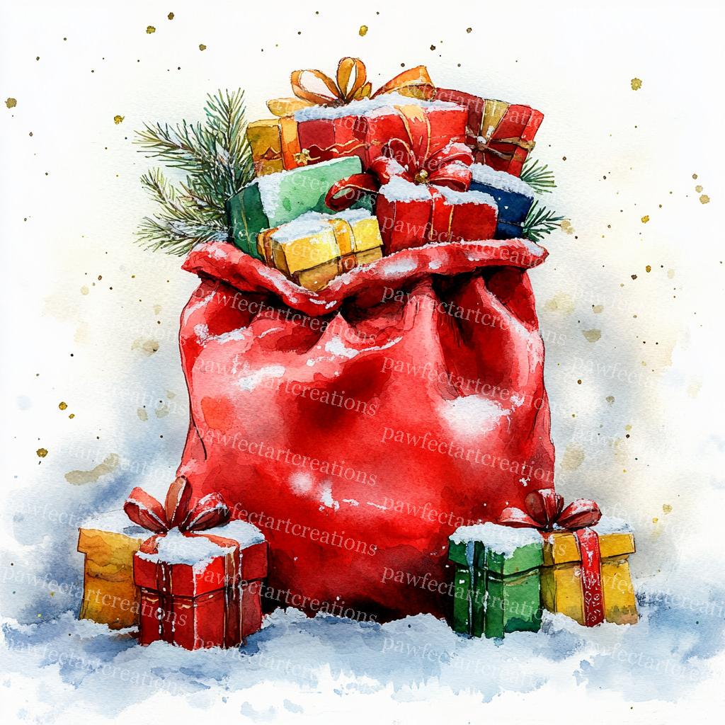 16 Sack With Gifts Clipart, Christmas Clipart, Christmas Card ...