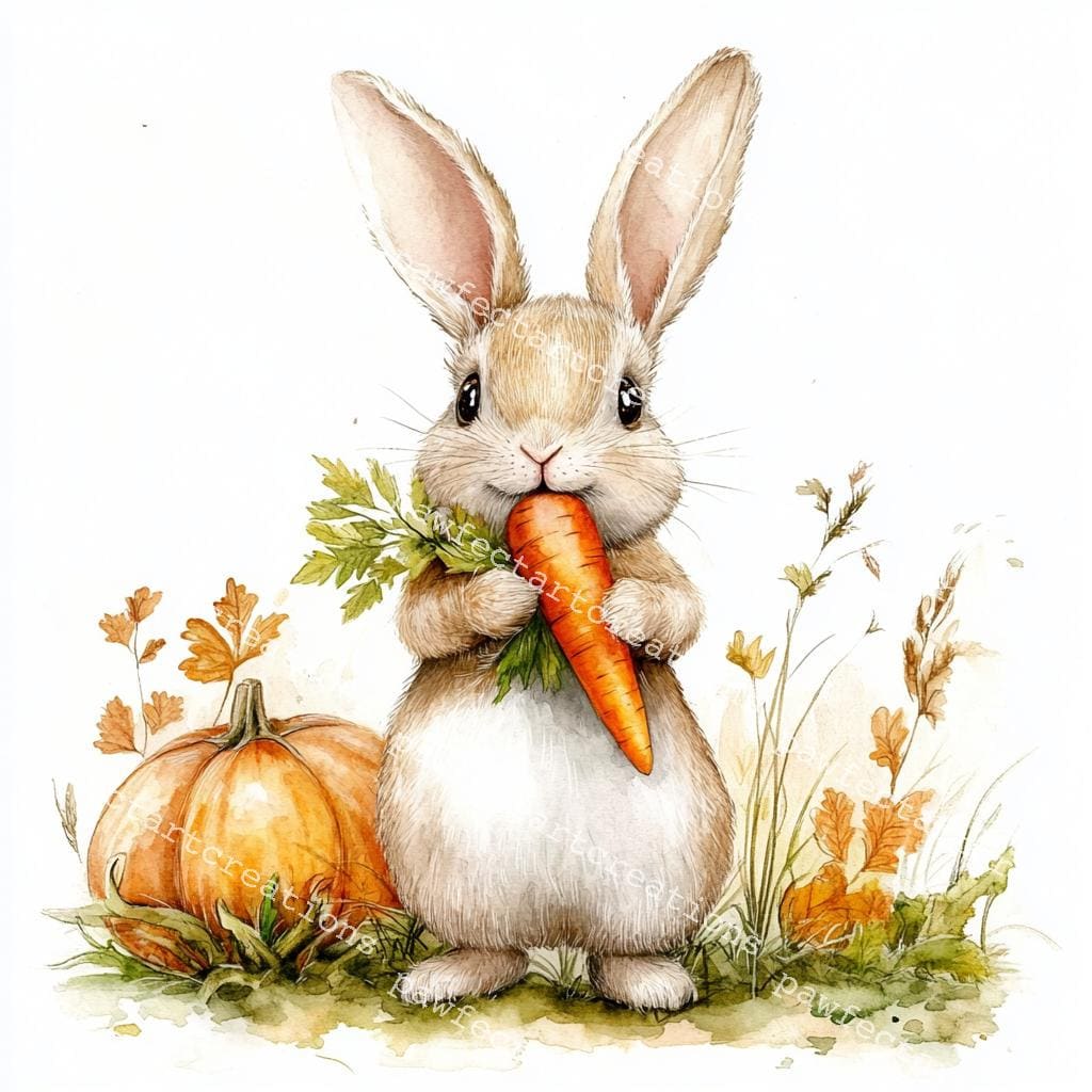 16 Harvester Bunny Clipart, Thanksgiving,set 1,cute Bunny,printable ...