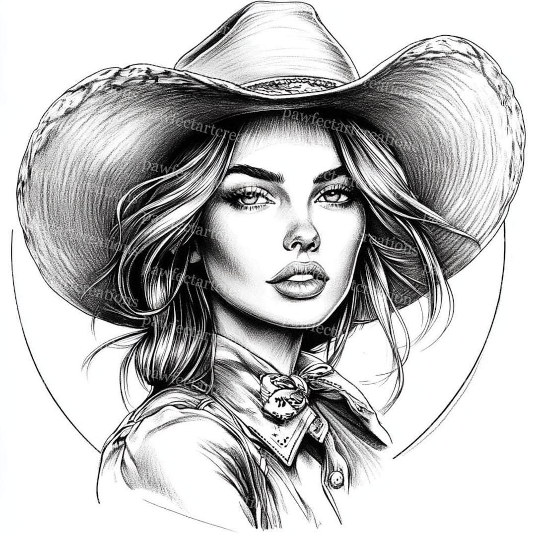 15 Cowgirl Clipart: Western Pen & Ink Art, Printable Watercolor ...