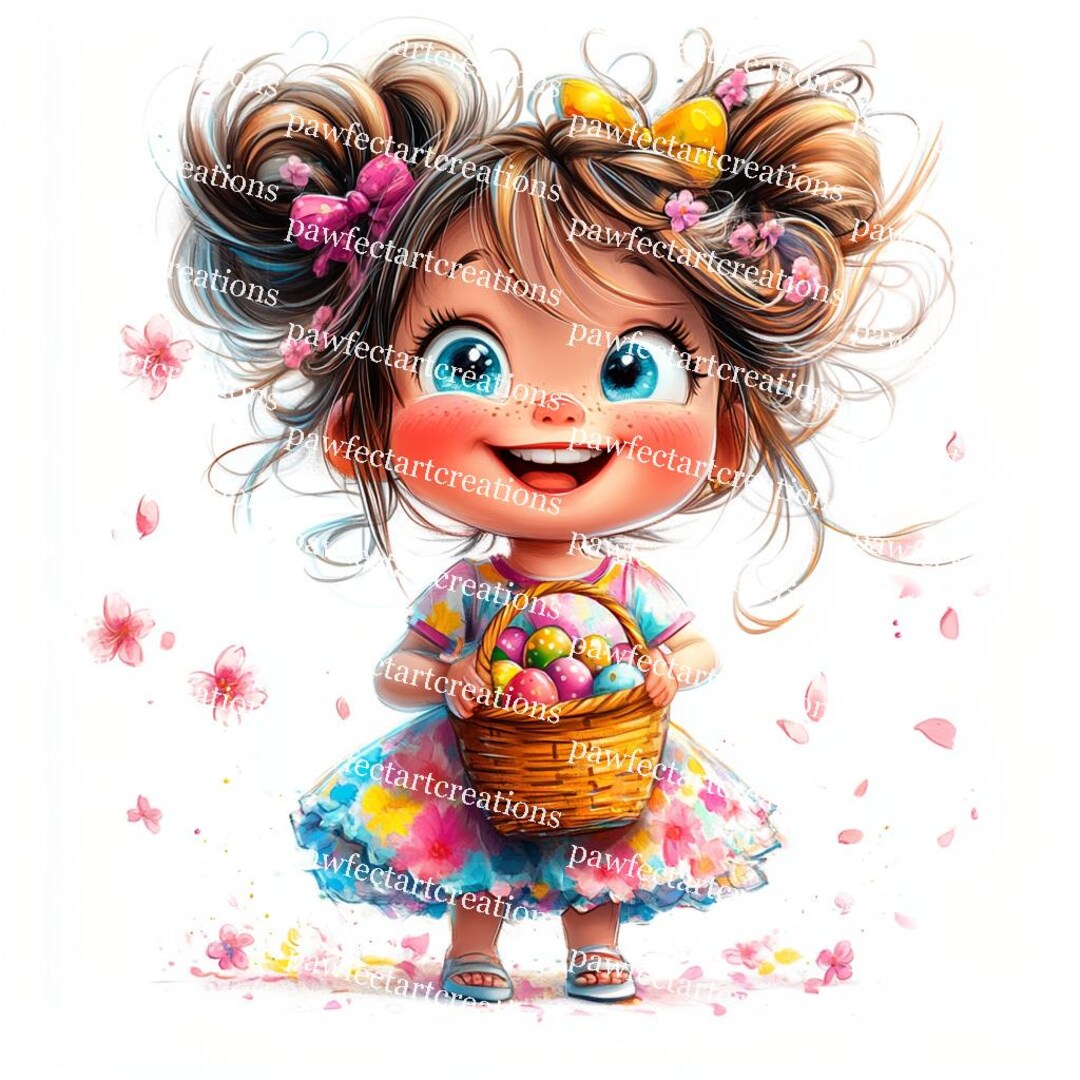 10 Easter Girl Clipart,easter Basket Clipart, Easter Clipart, Cute Girl ...