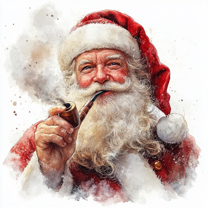 10 Santa Smoking Pipe Clipart, Vintage Santa Claus, Festive Santa ...