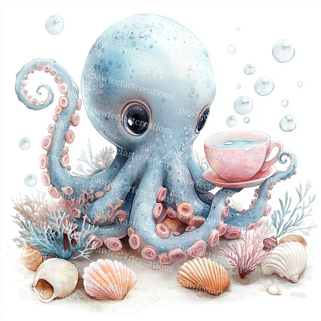12 Cute Cartoon Octopus Clipart, Ocean Animals, Under the Sea Clipart ...
