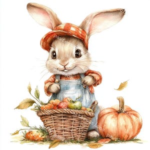16 Harvester Bunny Clipart, Thanksgiving,set 1,cute Bunny,printable ...