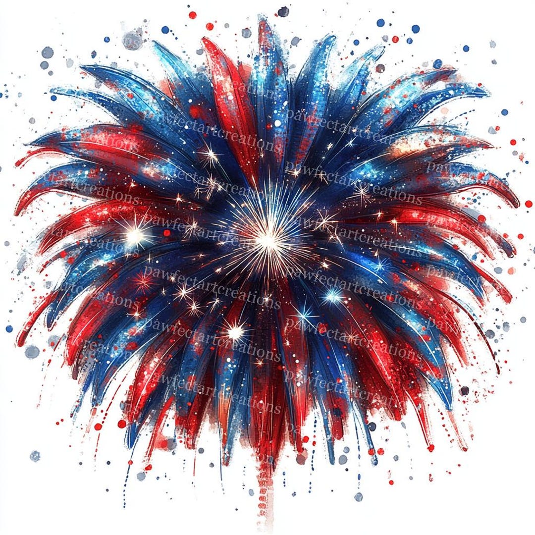 Patriotic Firework Clipart: 4th of July Watercolor Art (digital ...