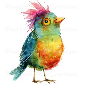 12 Whimsical Birds Clipart, Funny Birds, Cute Bird,printable Watercolor ...