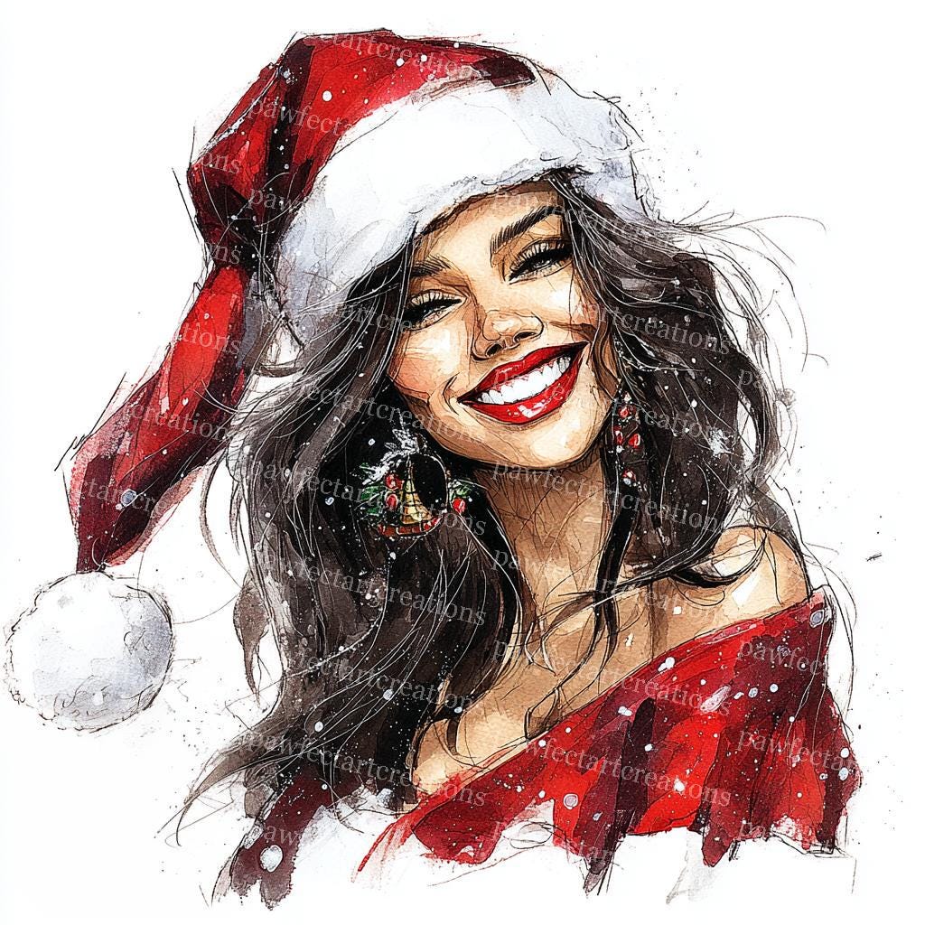 18 Christmas Woman Clipart, Christmas Lady,girl Wearing Santa Hat ...