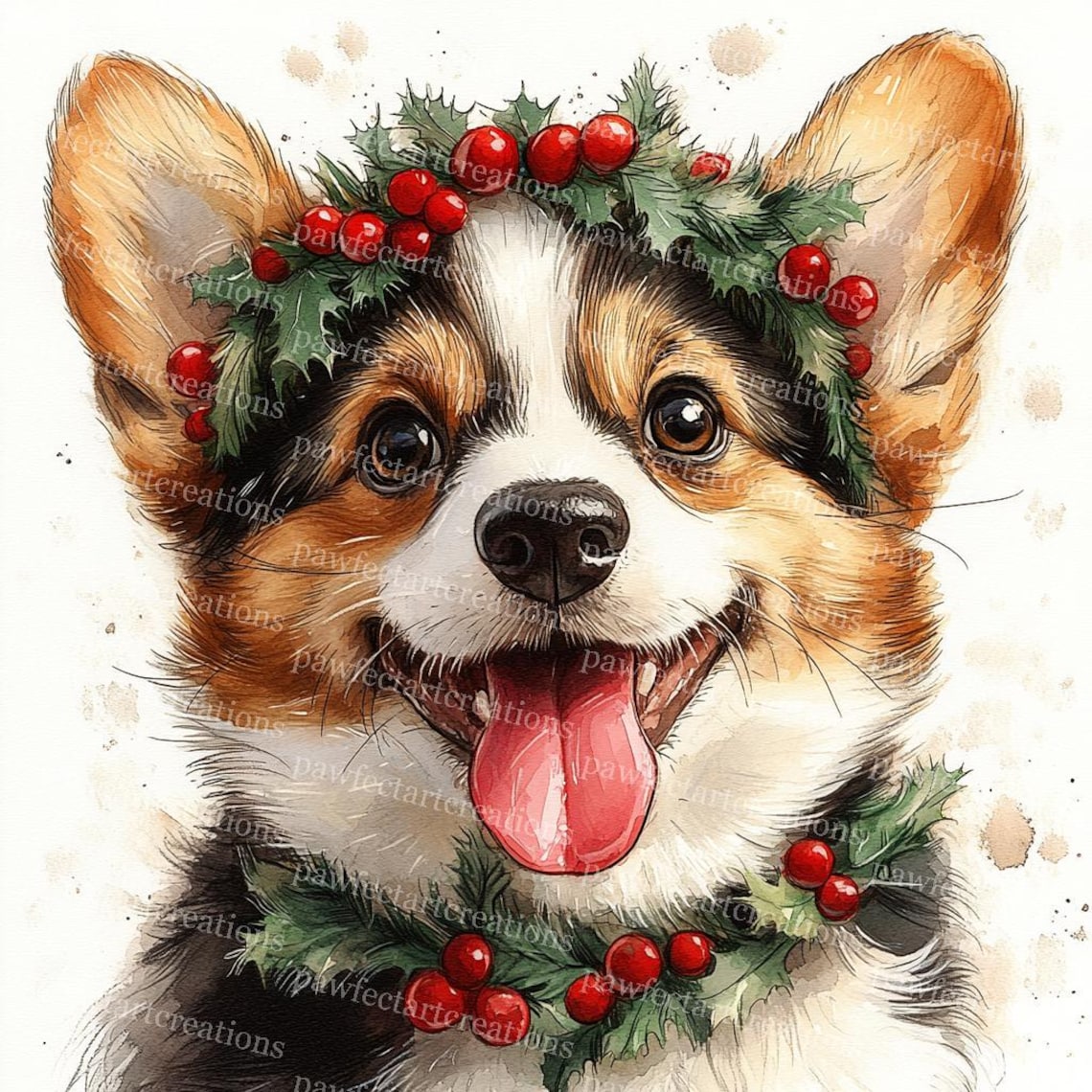 Christmas Dog Clipart: Watercolor Holiday Puppy Art (digital Download ...