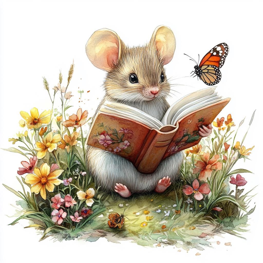 15 Mouse Reading Book Clipart, Cute Mouse Clipart, Printable Watercolor ...