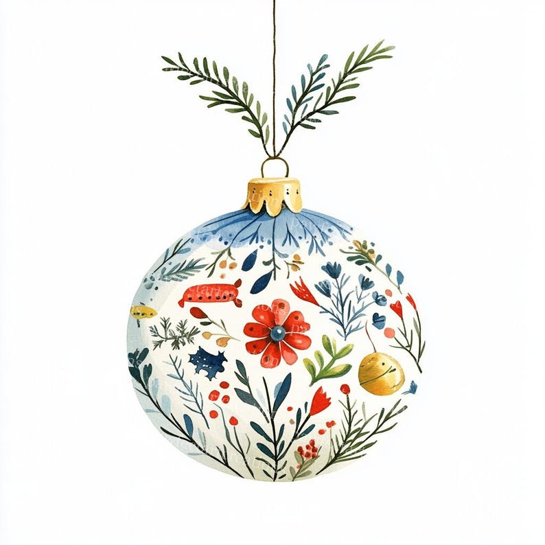 Scandinavian Bauble Clipart: Folk Art Xmas Ornaments (digital Download ...