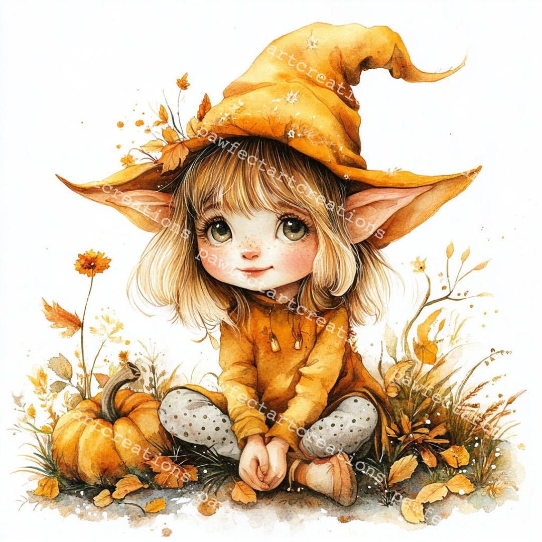 10 Autumn Elf Clipart, Fall Elf, Cute Elf, Fall Scrapbooking,printable Watercolor, High-quality ...