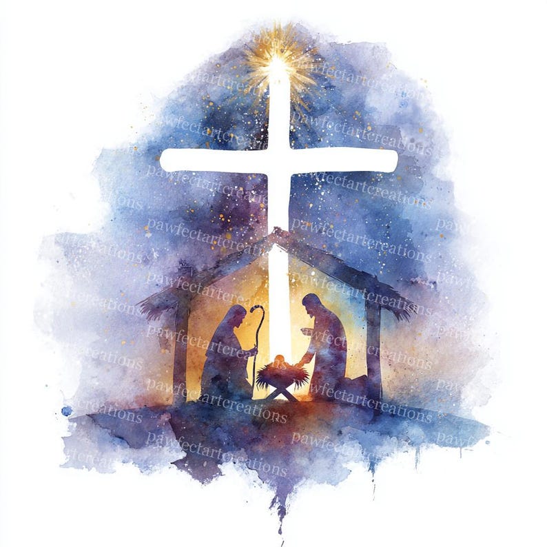 15 Christmas Cross With Nativity Scene Clipart, Christmas Card, Cross ...