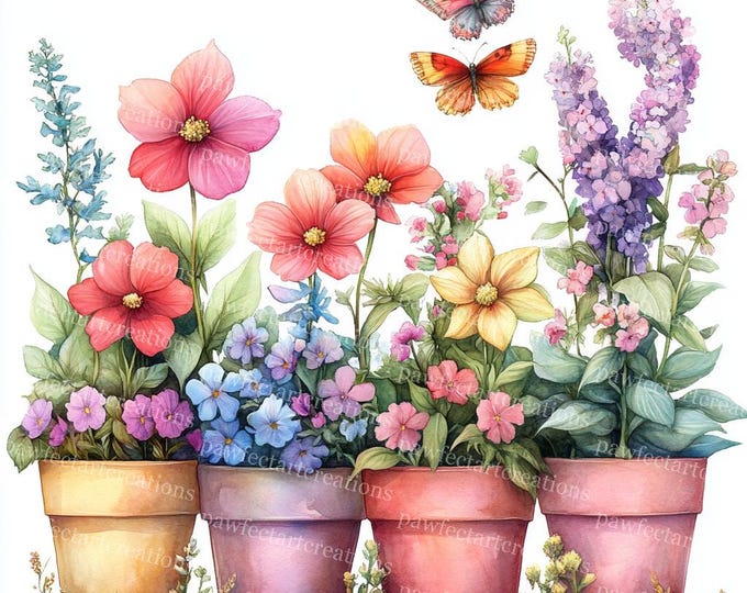 12 Row of Flowers Clip Art, Watercolor Clipart JPG, Junk Journaling ...