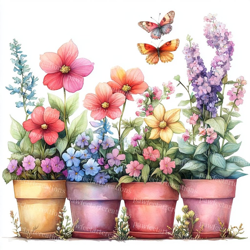 Pot Flowers Clipart - Etsy UK