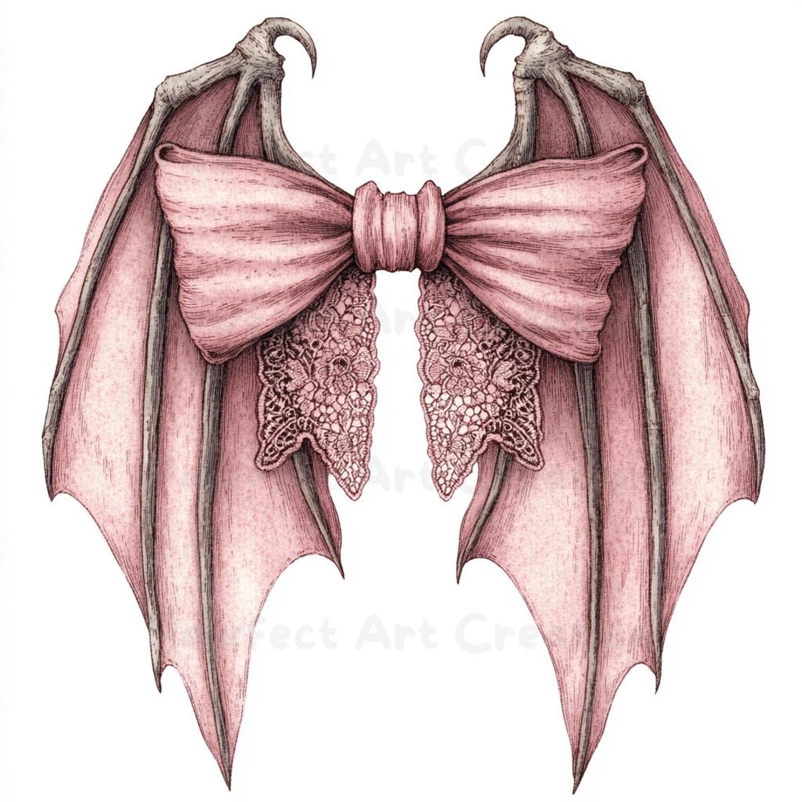 Halloween Bat Wings Lace Bow Clipart: Gothic Watercolor (digital ...