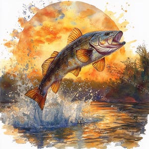 12 Jumping Bass Clipart, Fish Clipart, Smallmouth Bass Fish, Printable ...