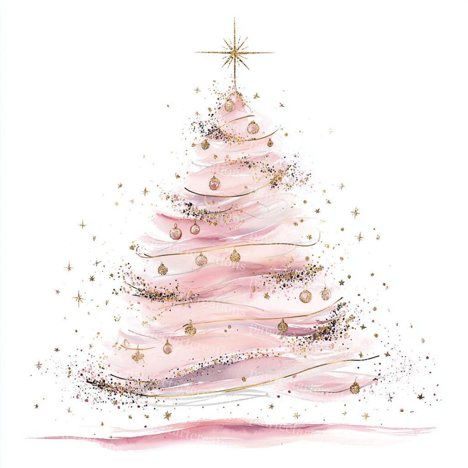 24 Sparkling Christmas Tree Clipart, Christmas Card, Holiday Art ...